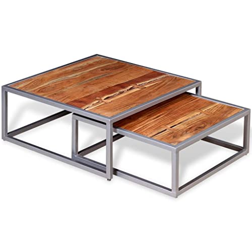 QJBSAVVA Two Piece Coffee Table Set Solid Acacia Wood,Industrial Tables Floor Standing Table Cocktail Table Suitable for Meeting Rooms, Reception Rooms, Offices