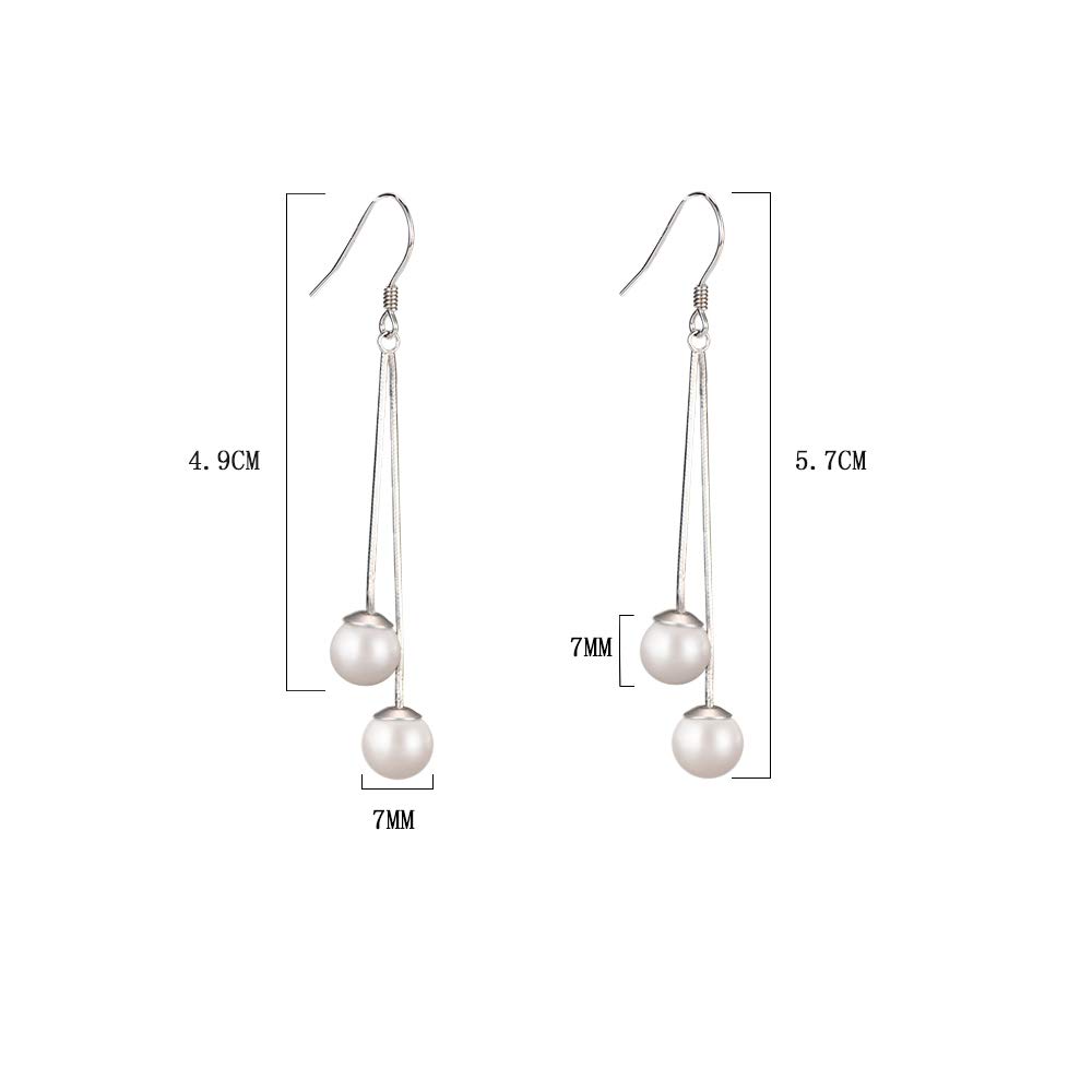 Sterling Silver Freshwater Pearl Threader Dangle Drop Earrings Threader Tassel Dangling Charm Hoop Earrings Long Chain Hook Earring Fashion Jewelry Gifts for Women