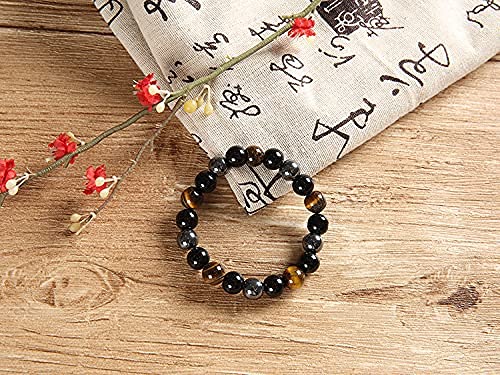 Triple Protection Bracelet For Protection Bring Luck And Prosperity Hematite Black Obsidian Tiger Eye Stone Bracelets (10MM)