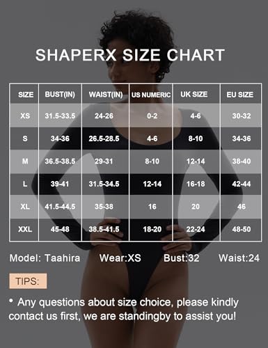 SHAPERX Women's Long Sleeve Scoop Neck Bodysuit Fits Everybody Soft Body Suits Tops, SZ5260-Black-M