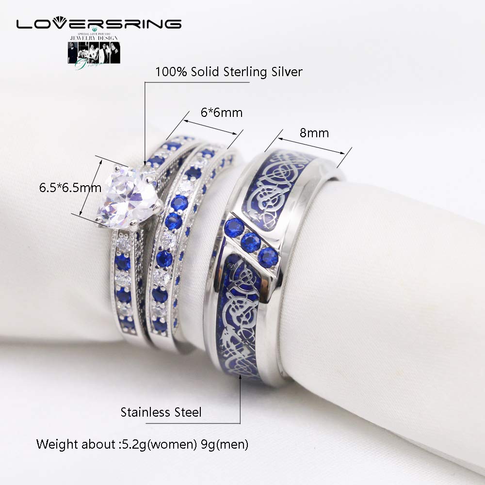 TWO RINGS Wedding Ring Sets His And Hers Promise Ring Couples Bridal Sets Women 925 Sterling Silver Heart Cz Man Stainless Steel Wedding Bands