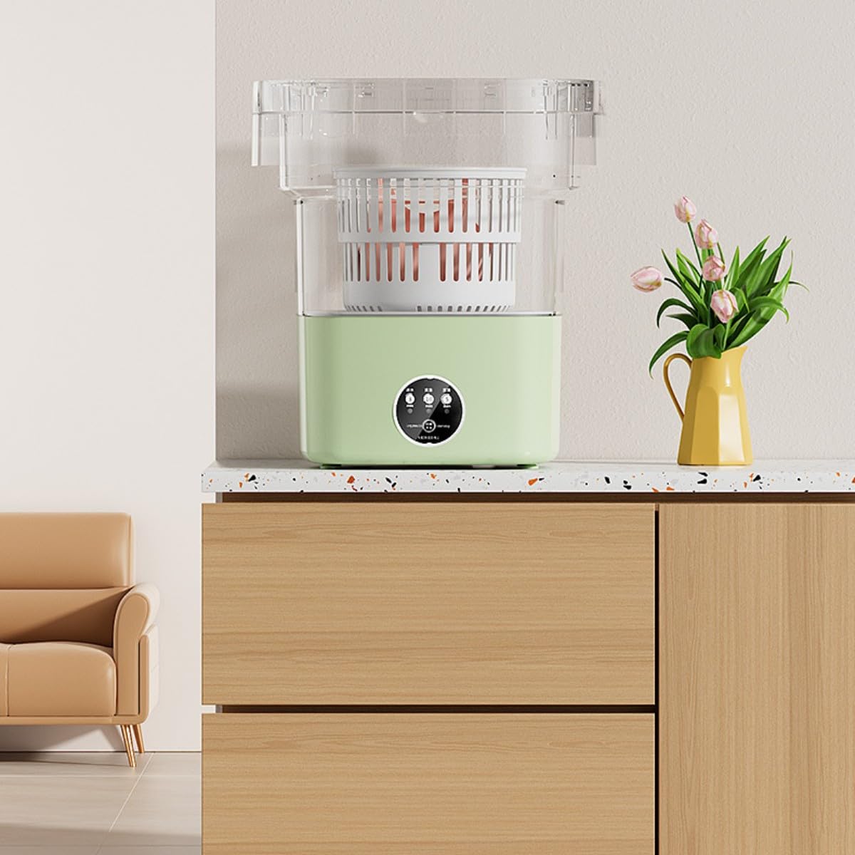 Portable Washer for Apartments, Fully Automatic Mini Folding Washing Machine with 2-in-1 Design 8.5L Dual Purpose Elution with Blue Light Powerful Cleaning Foldable To Save Space (Green+upgradation)