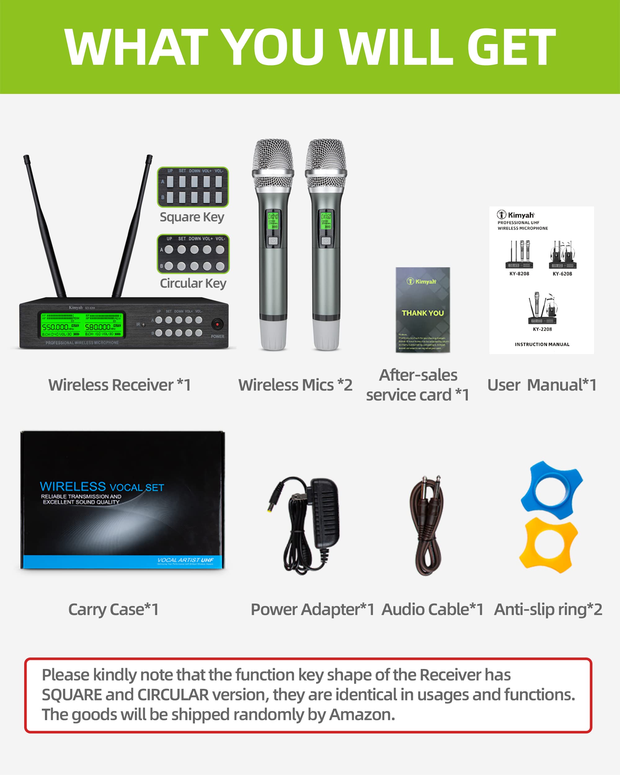 Wireless Microphone System, All Metal Dual UHF Cordless Mics of Handheld, 328ft Range, Ideal for Church, Conference and Karaoke, DJ, Wedding(KY-8208)