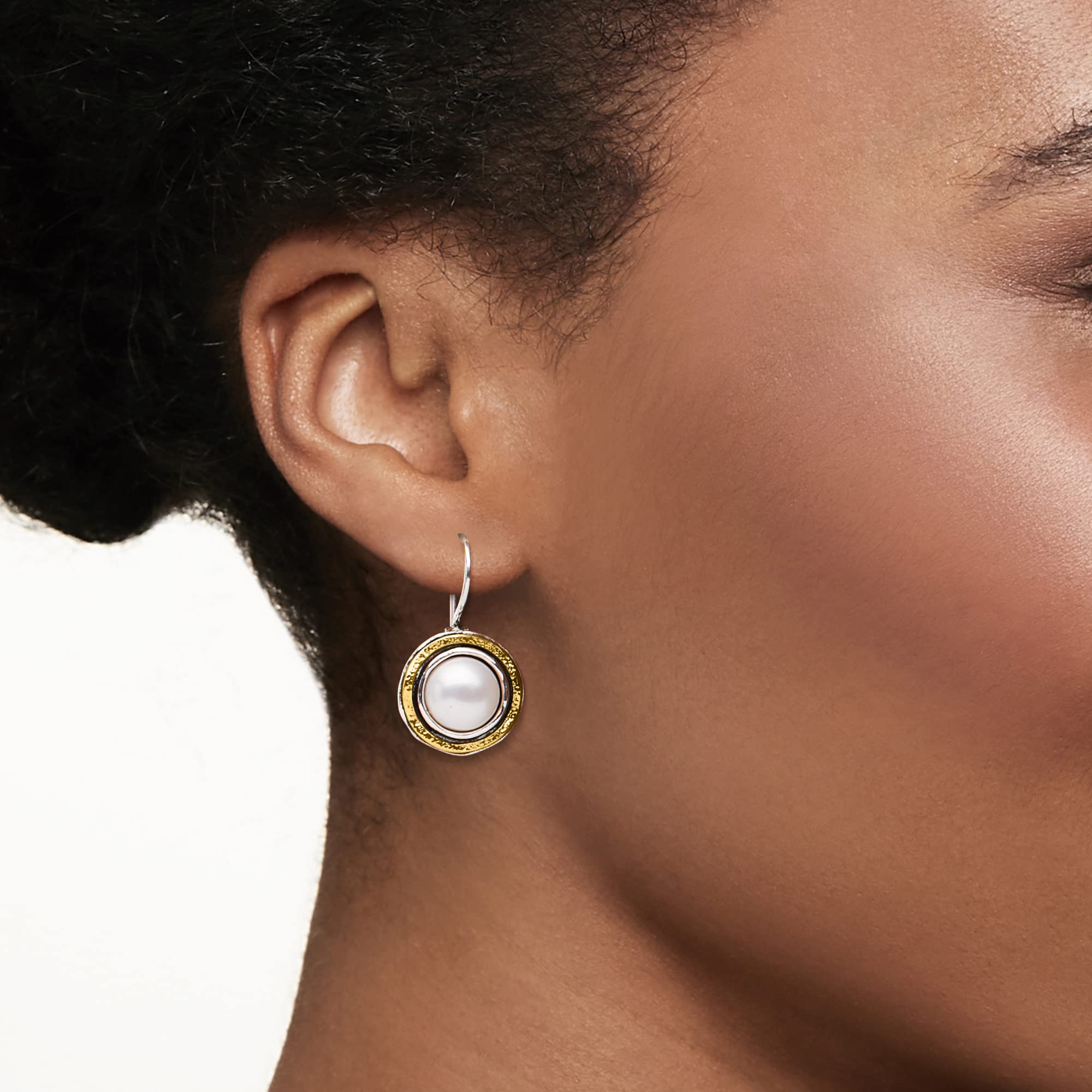 Ross-Simons 9.5-10mm Cultured Pearl Drop Earrings in Sterling Silver and 14kt Yellow Gold