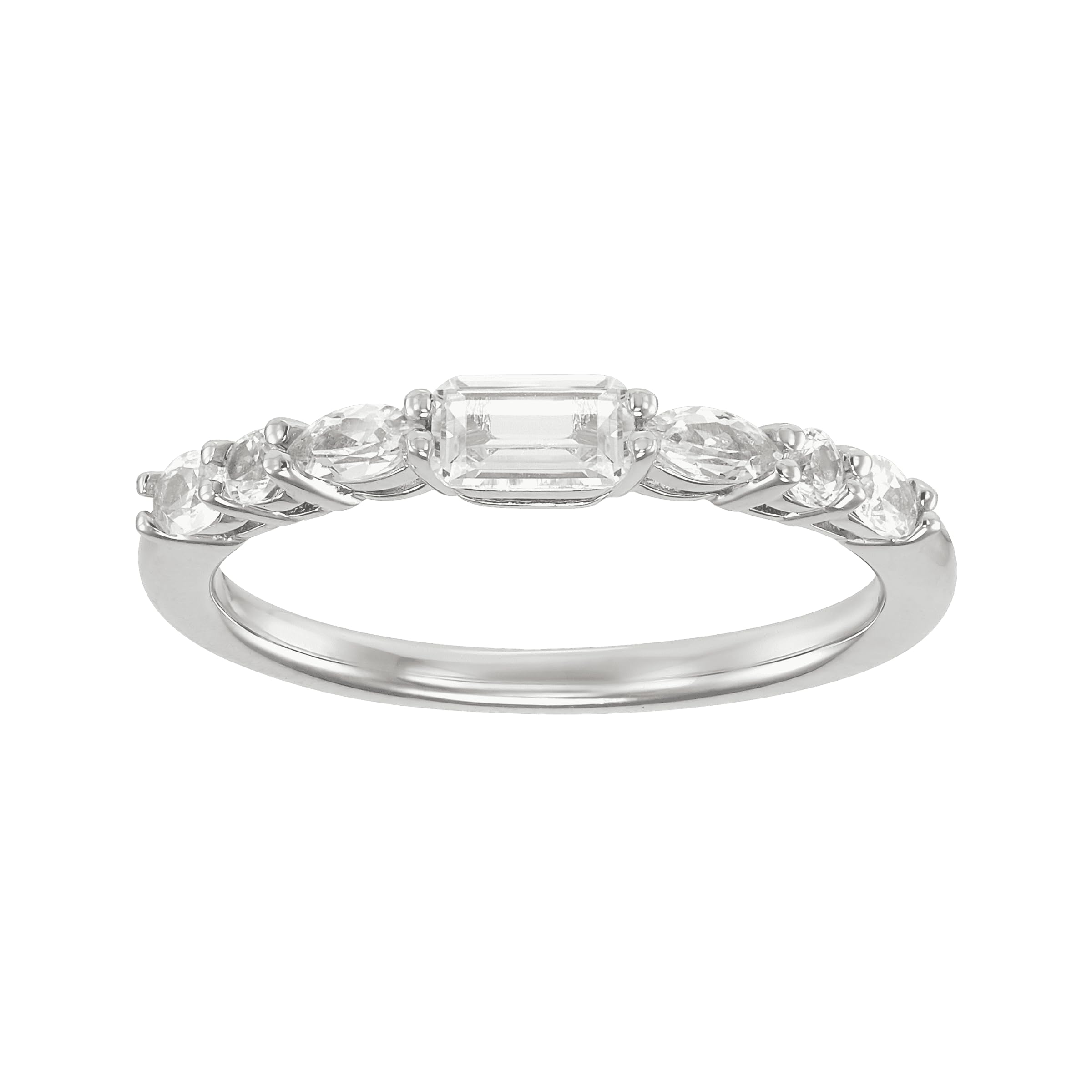 Welry Geometric Created White Sapphire Band Ring in Sterling Silver, Size 10, Size 10