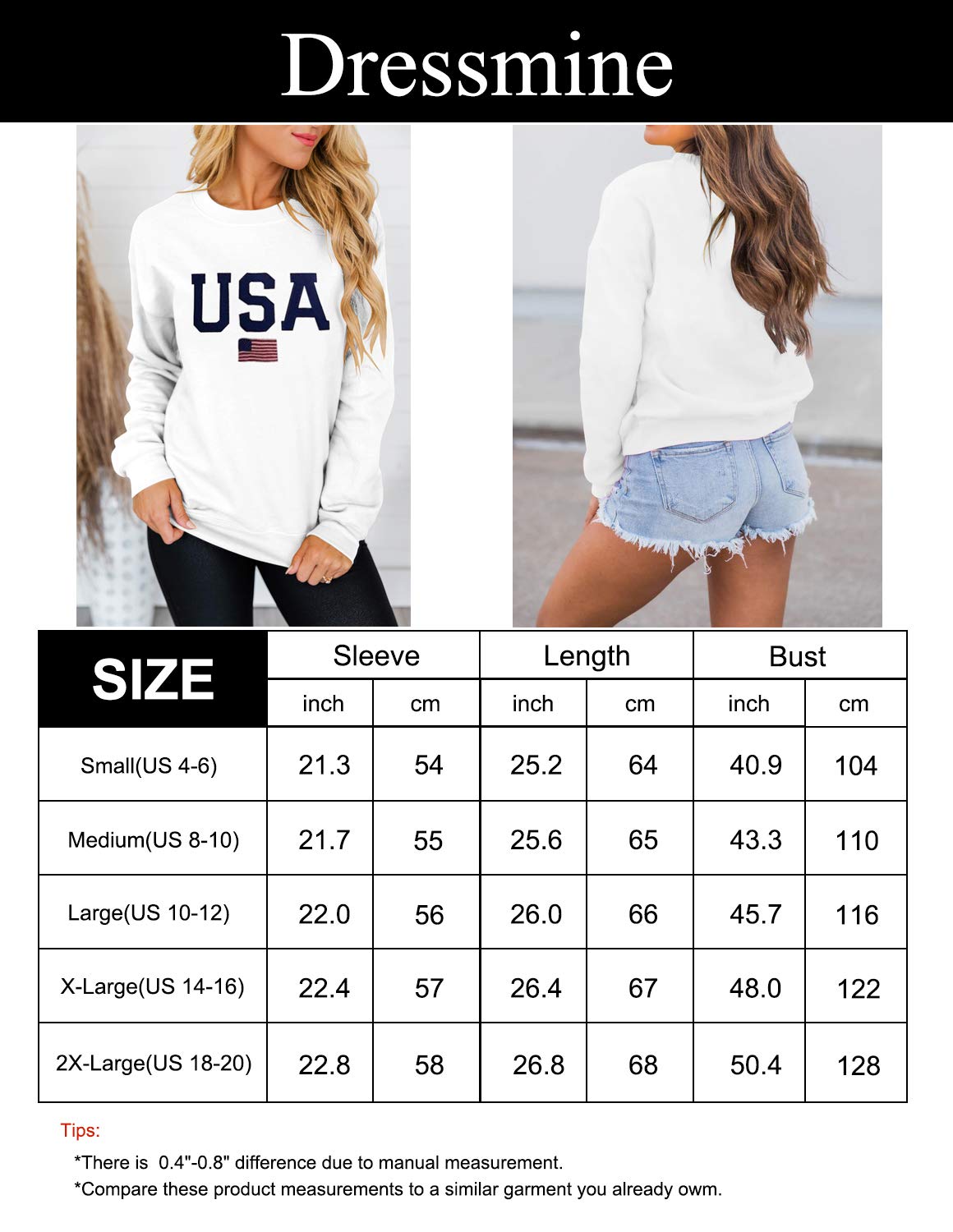 Women Long Sleeve Sweatshirt USA Flag Print Graphic Shirts Crew Neck America Pullovers Tops Blue Green Large