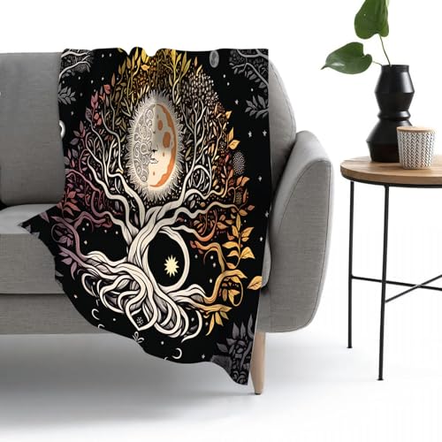 POSLAB Super Soft Throw Blanket Aesthetics Life Tree Printed Light Weight Plush Flannel Blankets Living Room Sofa Beding for Adults for All Season