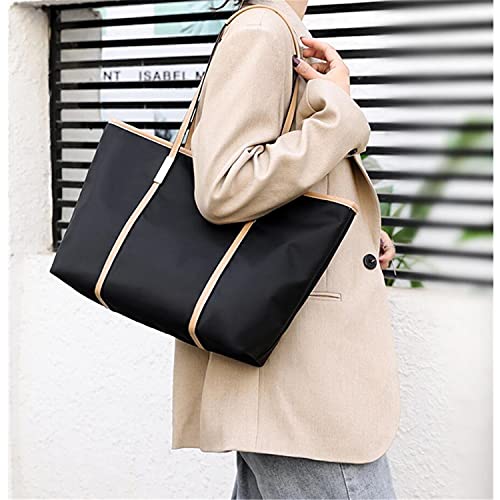 Women Nylon Tote Bag Water Resistant Large Capacity Shoulder Bag Top Handle Handbags (Black)