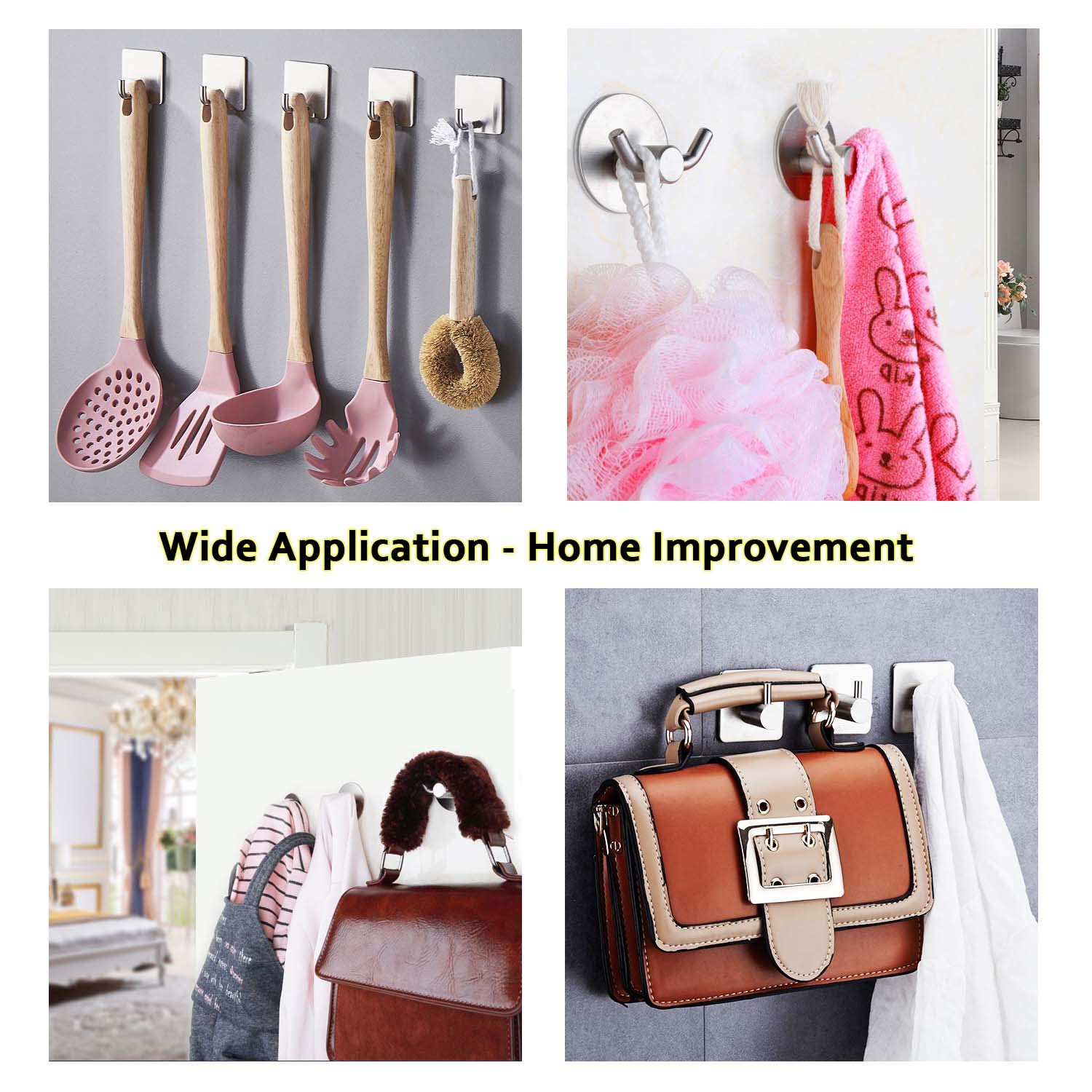 Self Adhesive Hooks - Heavy Duty Wall Hanger, 304 Stainless Steel, Waterproof Sticky Robe & Towel Hook for Hanging Coat, Bag, Hat, Stocking, Bathroom Bedroom Kitchen Heavy Duty Hooks (S1-5pack)