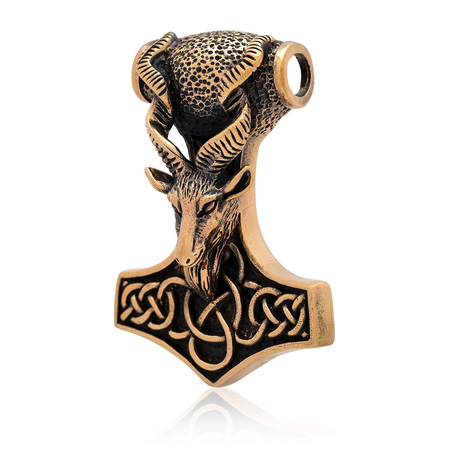SilverMania925 Handcrafted Bronze Thor Hammer Mjolnir Viking Ram Goat Knotwork Amulet Pendant