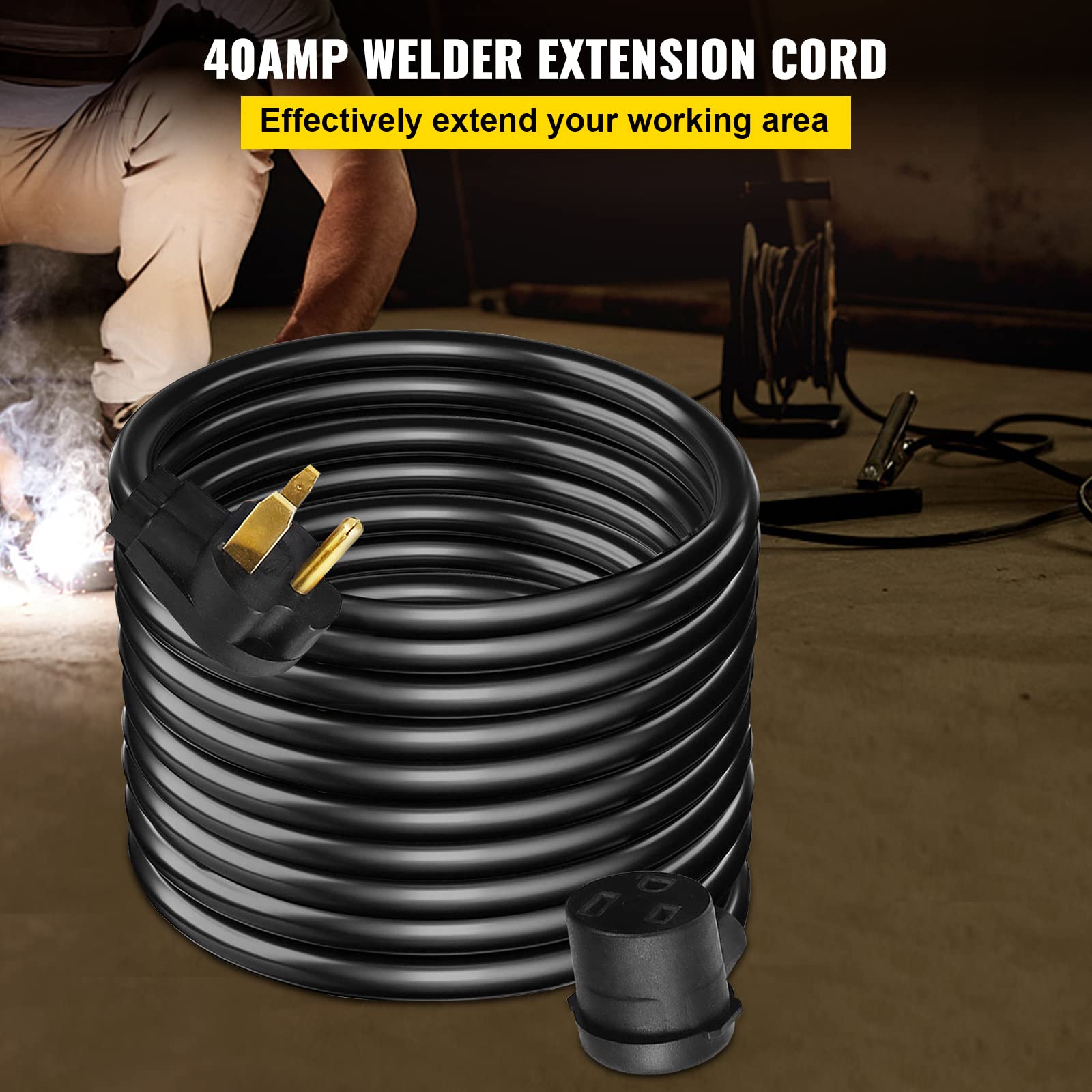 Welding Extension Cord 25ft 40AMP 6-50P/6-50R 8/3 Heavy Duty Welding Cord 8AWG 250V for MIG,Lincoln,Plasma,Miller,TIG