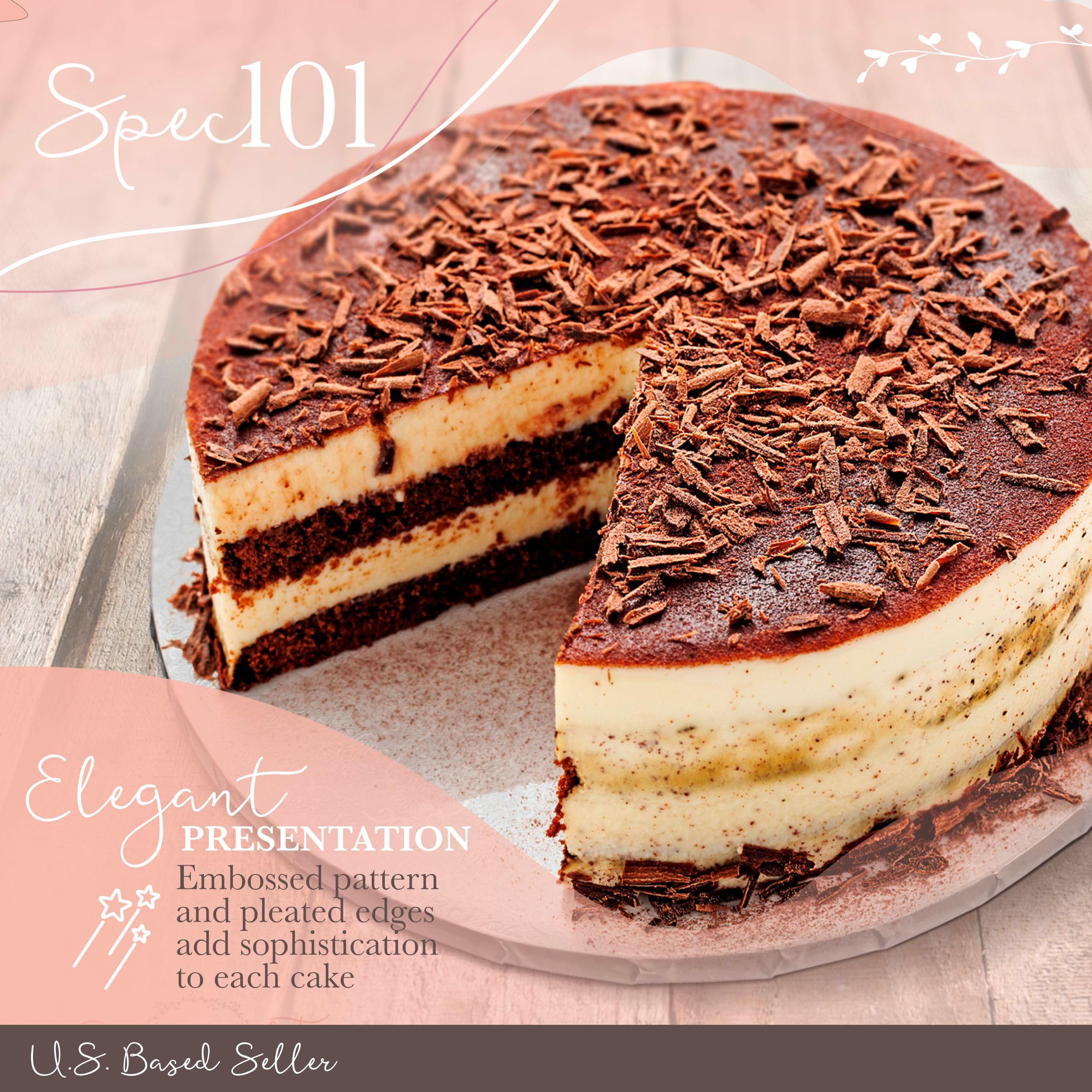 Spec101 Round Cake Drums, 10 Inch - 12pk White Cake Drum Boards with 1/2-Inch Thick Wrapped-Edges