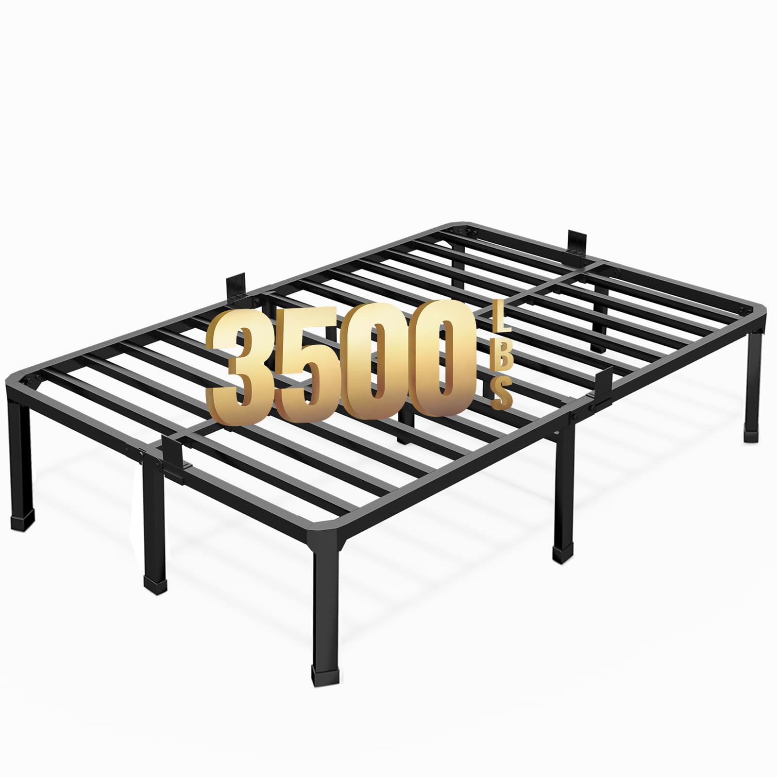 ROIL 14 Inch Queen Size Bed Frame with Mattress Slide Stopper - Double Black Basic Anti Squeak Steel Slats Metal Platform, Heavy Duty Noise Free Easy Assembly Bedframes, No Box Spring Needed
