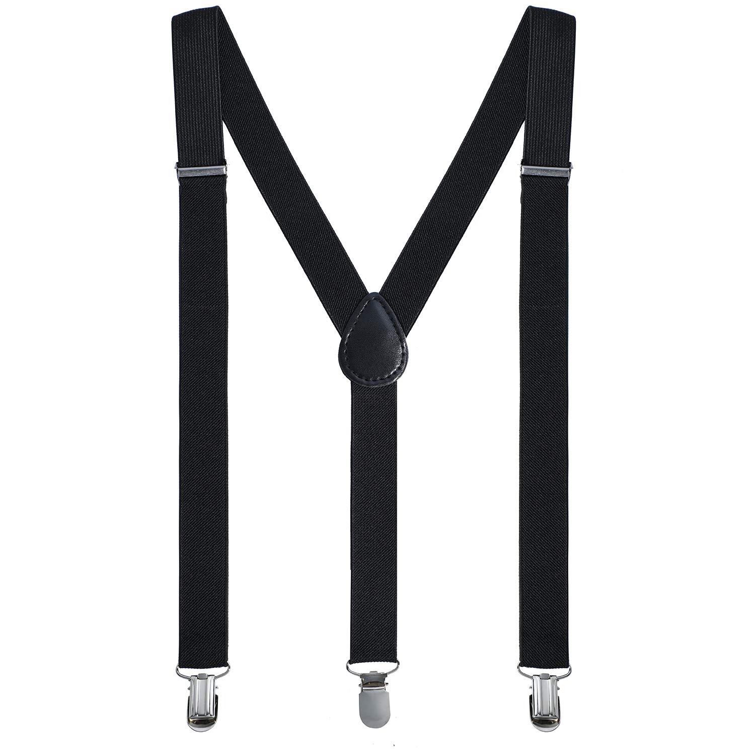 Wizland Men's Suspender Adult Suspender Solid Straight Clip Adjustable Suspender Wide Band with Heavy Duty Metal Clips Y-White Gray