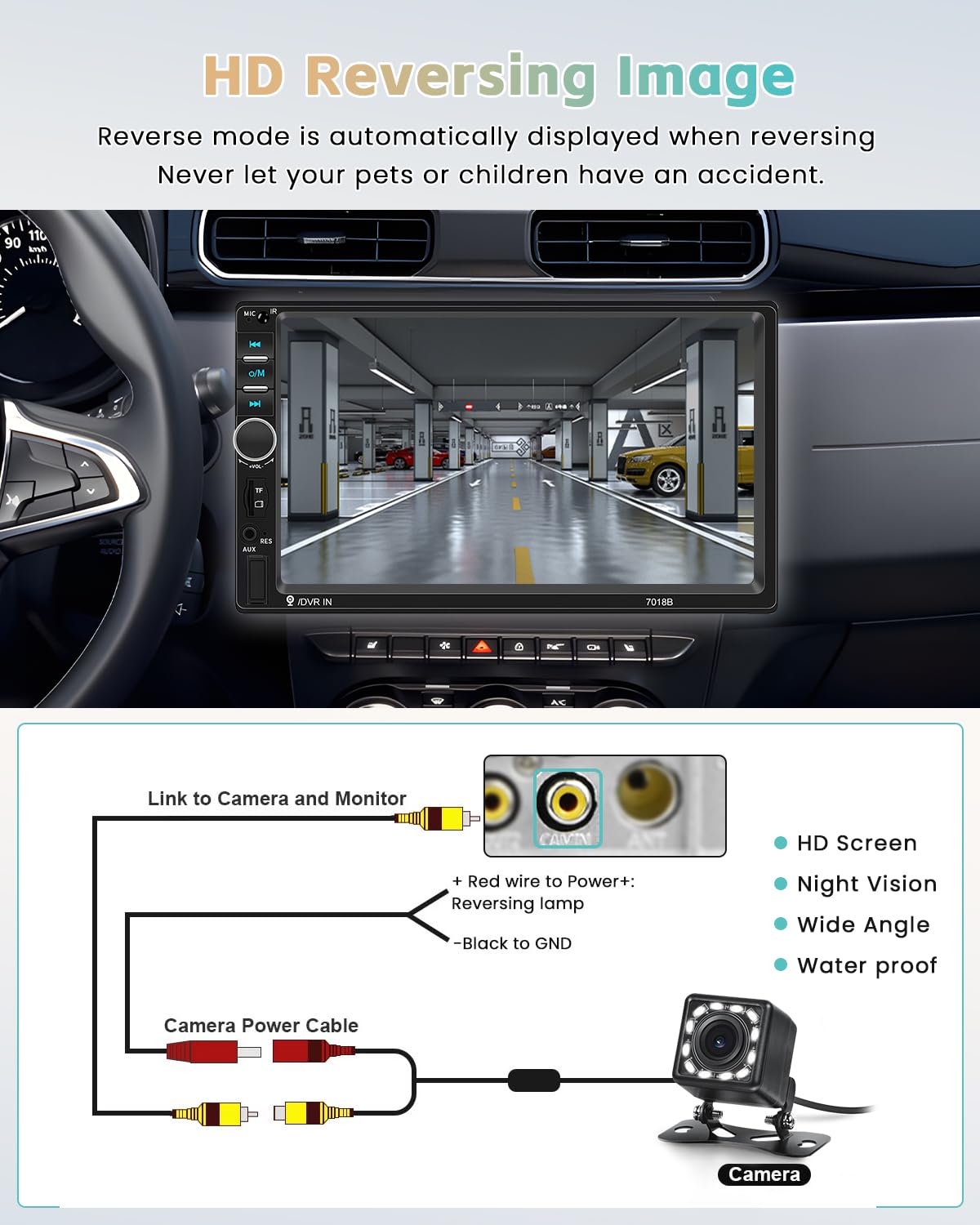 Roinvou 7'' Car Stereo Double Din Radio Touchscreen with Backup Camera Multimedia Car Audio Receivers Support Mirror Link, Bluetooth, FM Radio, TF/AUX/USB Input, Remote Control