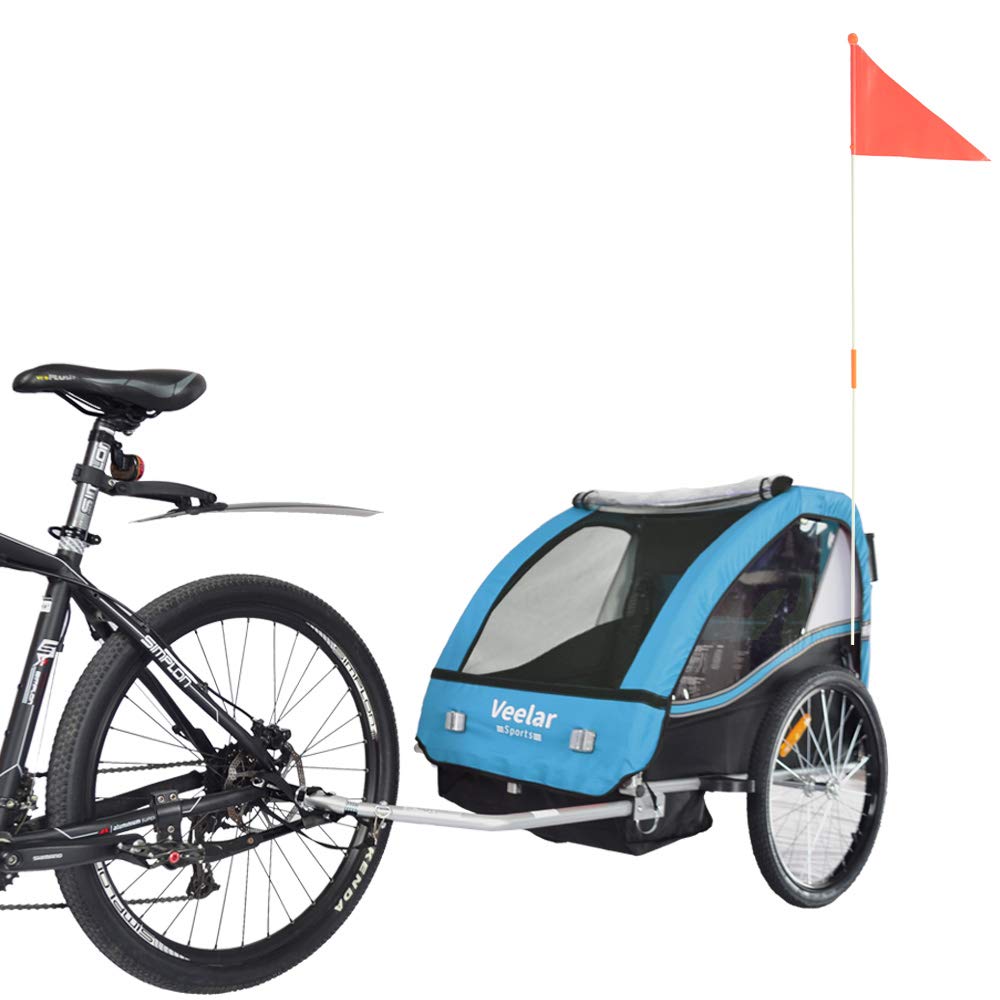 Veelar Bike Trailer & Stroller 2 in 1 Double Seat for Toddlers, Kids, Child Bicycle Carrier Jogger (Green/Black)