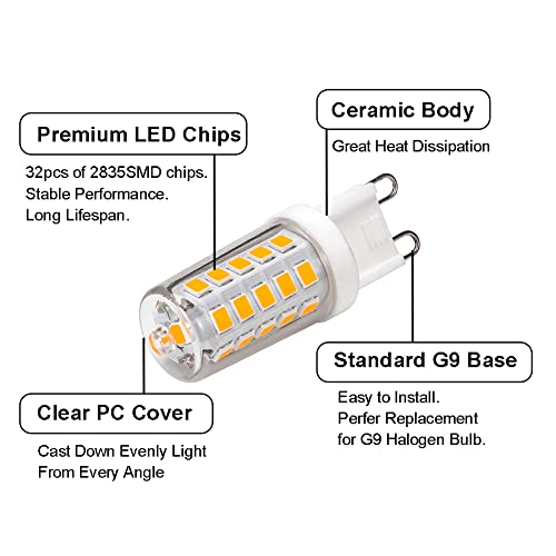 Yosenmi G9 LED Bulb 4W, 40W Halogen Bulb Equivalent, 6000K Daylight White, 120V Not Dimmable G9 Base Light Bulb,12-Pack