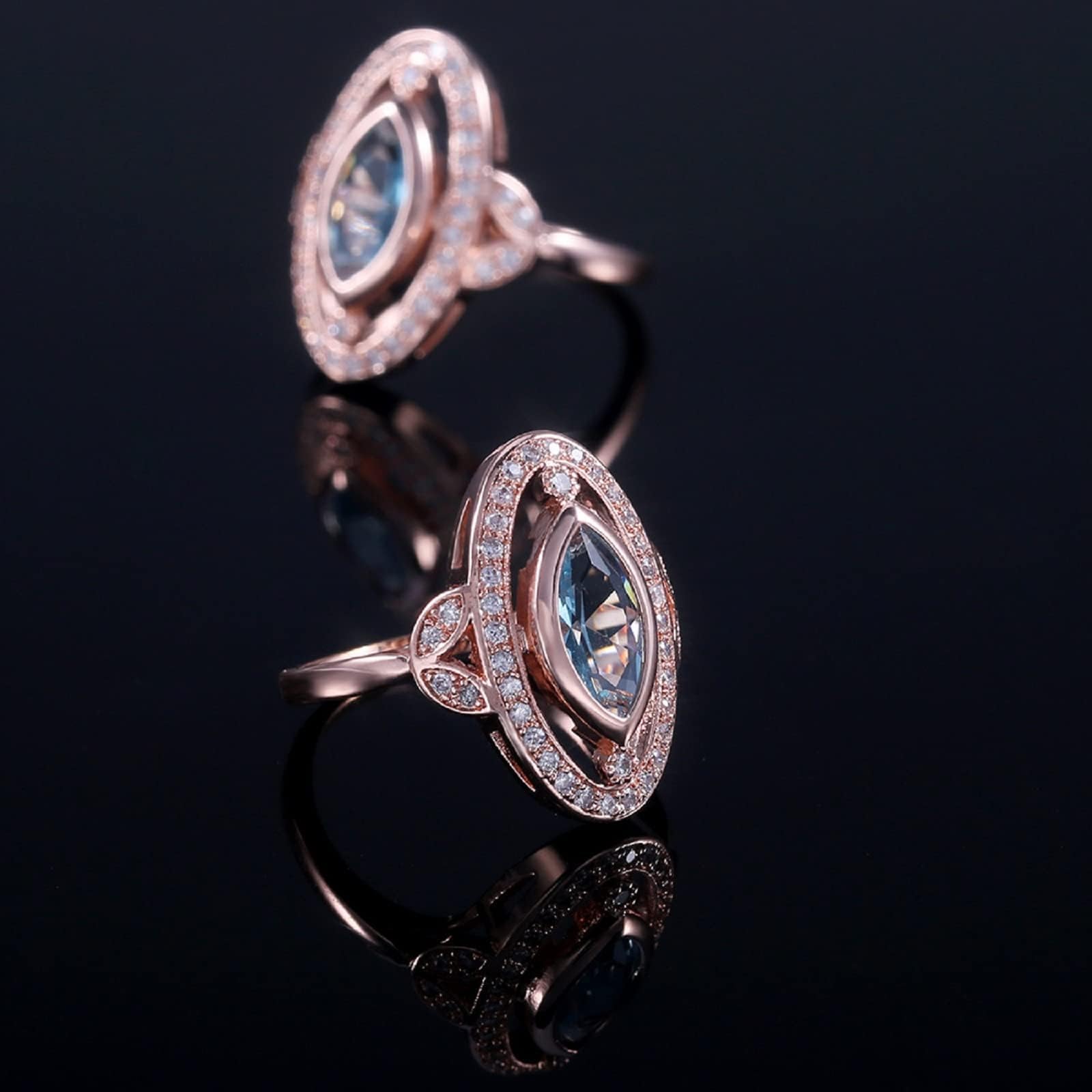 Yarrzhen Evil Eye Lucky Ring Rose Gold & White Gold Plated Marquise Cut Simulated Blue Aquamarine CZ Women's Engagement Wedding Ring (8)
