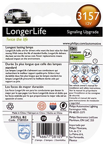 Philips Automotive Lighting 3157LLB2 3157 Longer Life Miniature Bulb,2 Count (Pack of 1),White