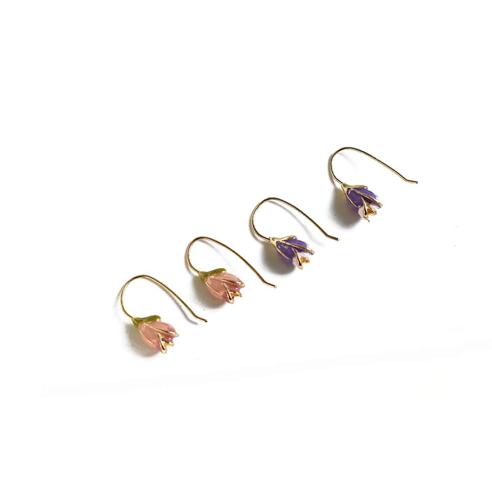 Vintage Temperament Tulip Flower Earrings Tiny Dainty Lightweight Rose Floret Bud Drop Dangle for Women Daily Jewelry-A 2Pcs