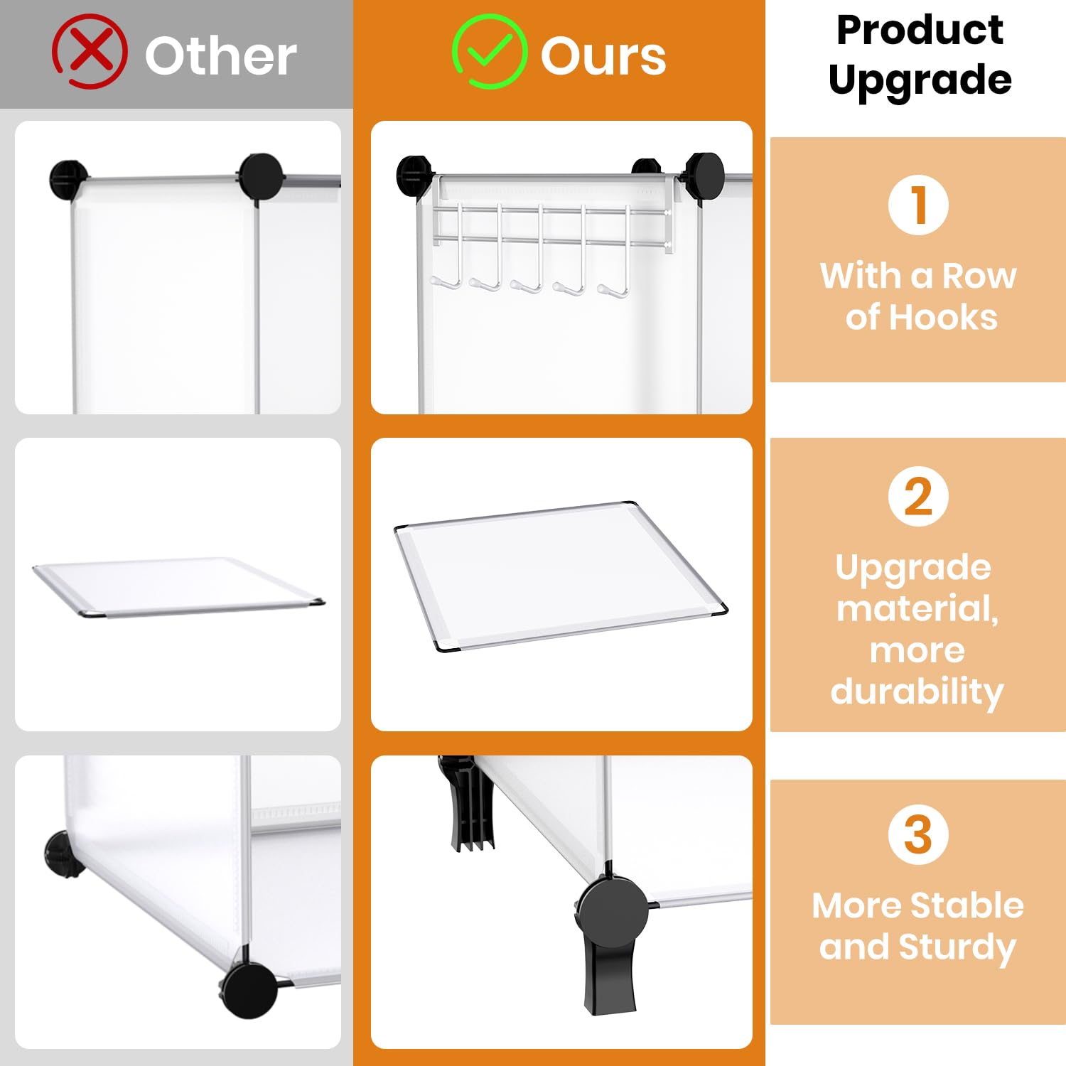 ROJASOP Cube Storage Organizer, 9-Cube Storage Shelf Bookshelf DIY Stackable Cubby Shelving with Hooks, Plastic Cube Organizer Shelf for Closet, Bedroom, Living Room, Office, Black