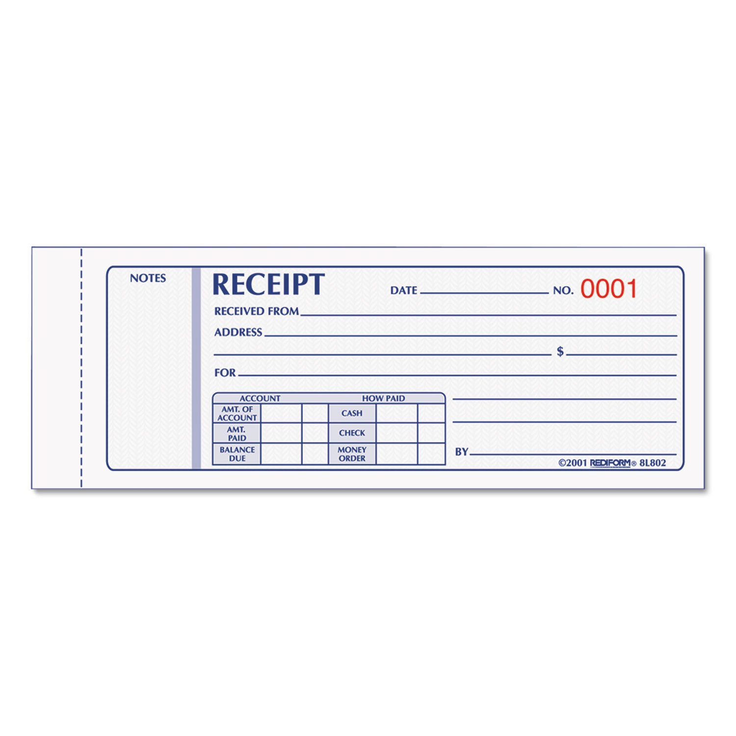 Rediform-Blueline 2-3/4" X 7" Carbonless Triplicate Money Receipt Book (8L802)