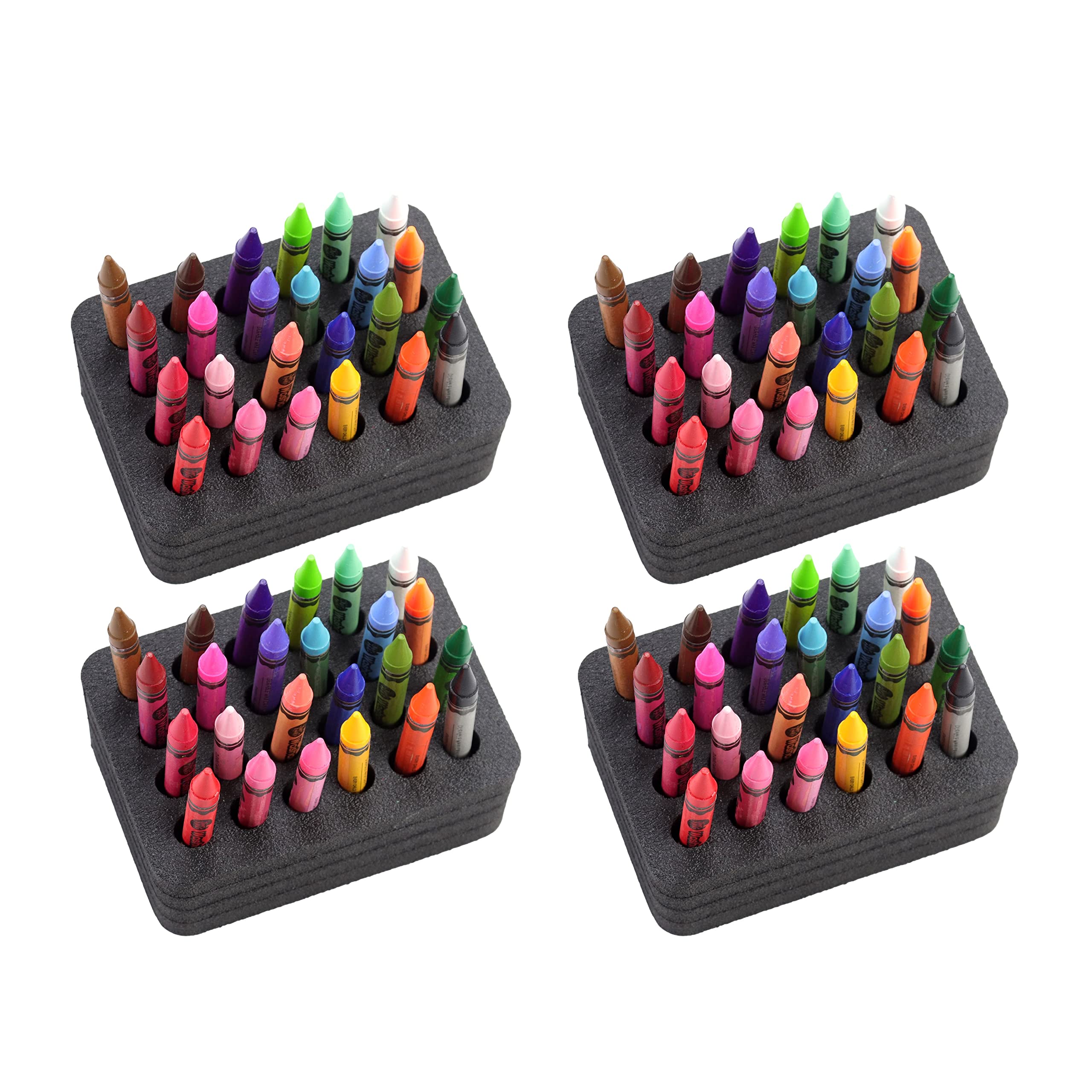 Polar Whale 4 Jumbo Washable Crayon Desk Stand Organizers Compatible with Jar Melo and Others Design Storage Tray Supply Non-Scratch Non-Rattle Washable Durable Black Foam Each Holds 24