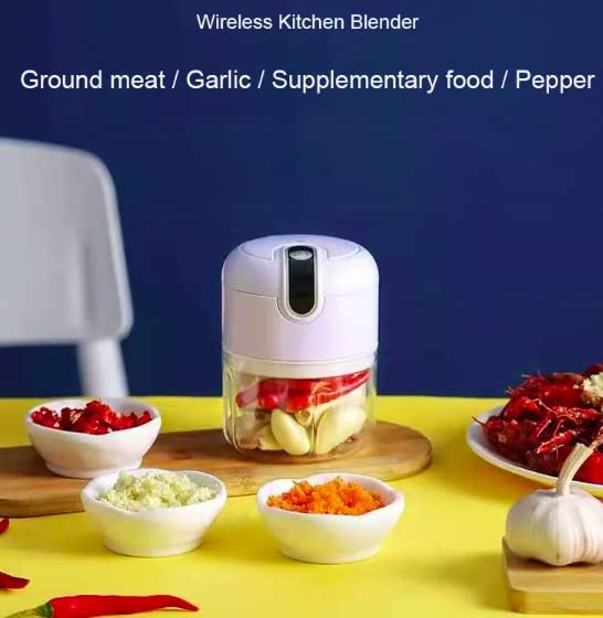 Portable Vegetable Chopper 250ml, Wireless Mini Chopper for Kitchen, Garlic Mincer Food Processor for Chopping and Slicing Onion Ginger Veggies Spice Baby Food, USB Rechargeable