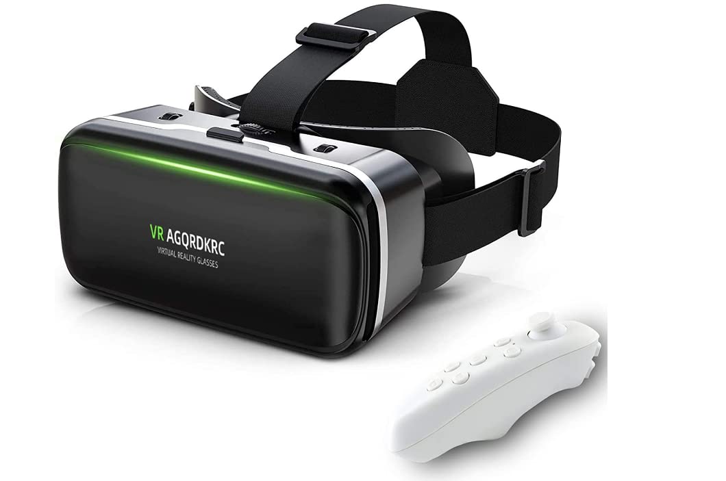 VR Headset Virtual Reality VR 3D Glasses Virtual Reality Goggles, Controller, Adjustable VR Glasses Support 4.6-7 Inches [with Gamepad]