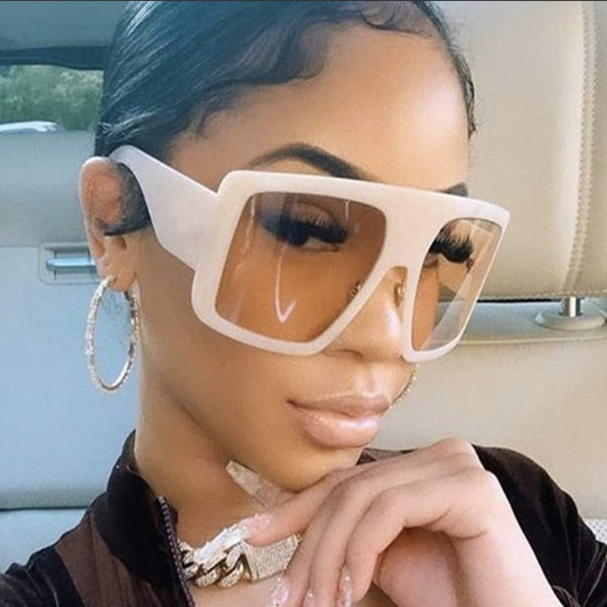W&Y YING Oversized Square Cute Super Large Womens Sunglasses for Men Fashion Flat Top baddie Shades (Pink)