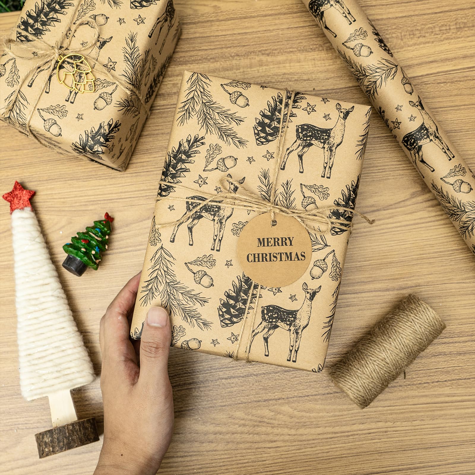 RUSPEPA Kraft Hanukkah Wrapping Paper Roll - Mini Roll - Menorah Design for Holiday Gift Wrap - 17 Inches X 32.8 Feet
