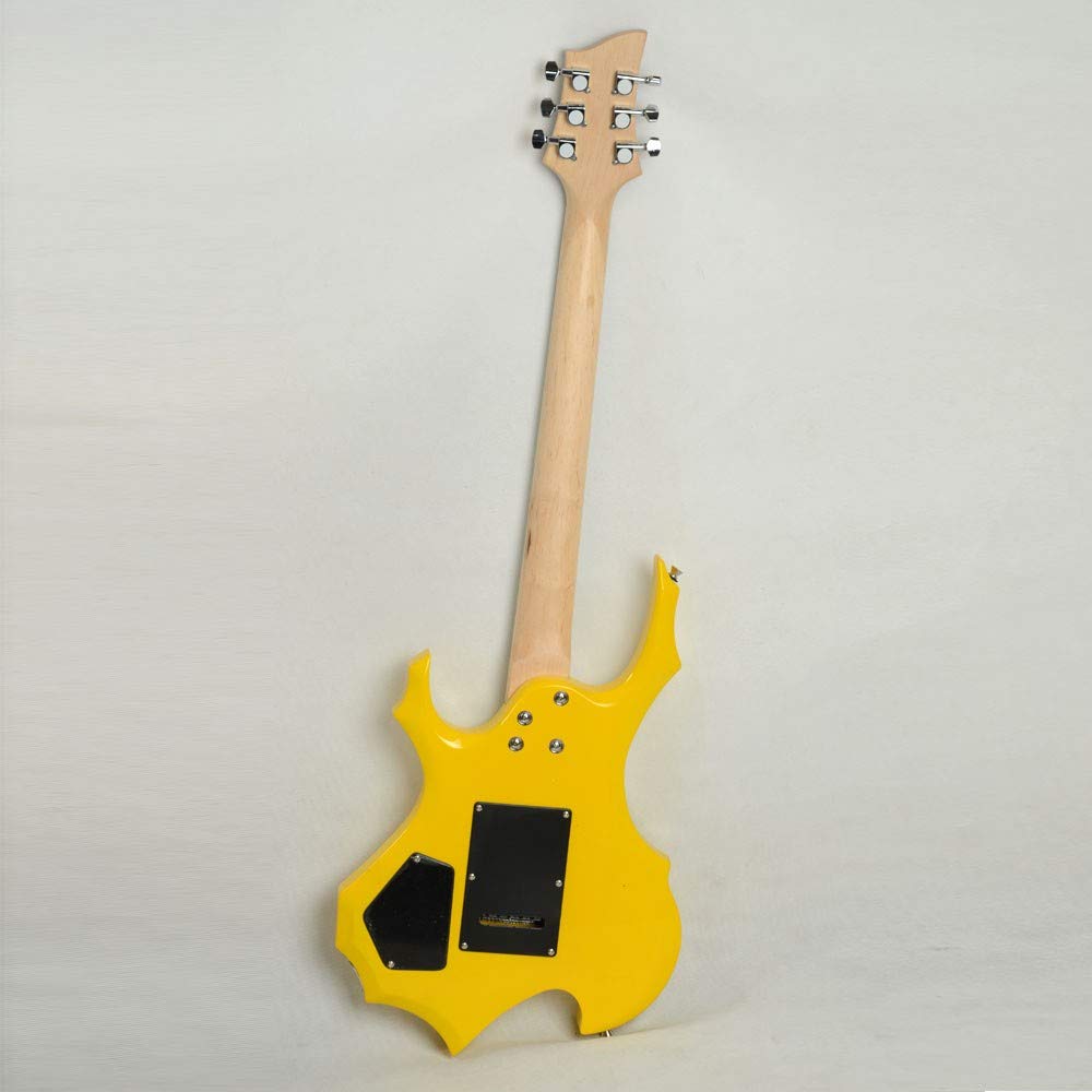 Waful Novice Flame Shaped Electric Guitar HSH Pickup Bag Strap Paddle Rocker Cable Wrench Tool Yellow