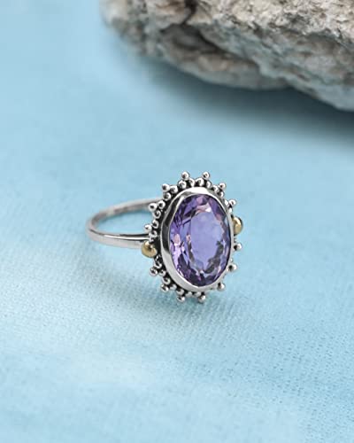 YoTreasure Pink Amethyst Solid 925 Sterling Silver Statement Ring with Brass Accents