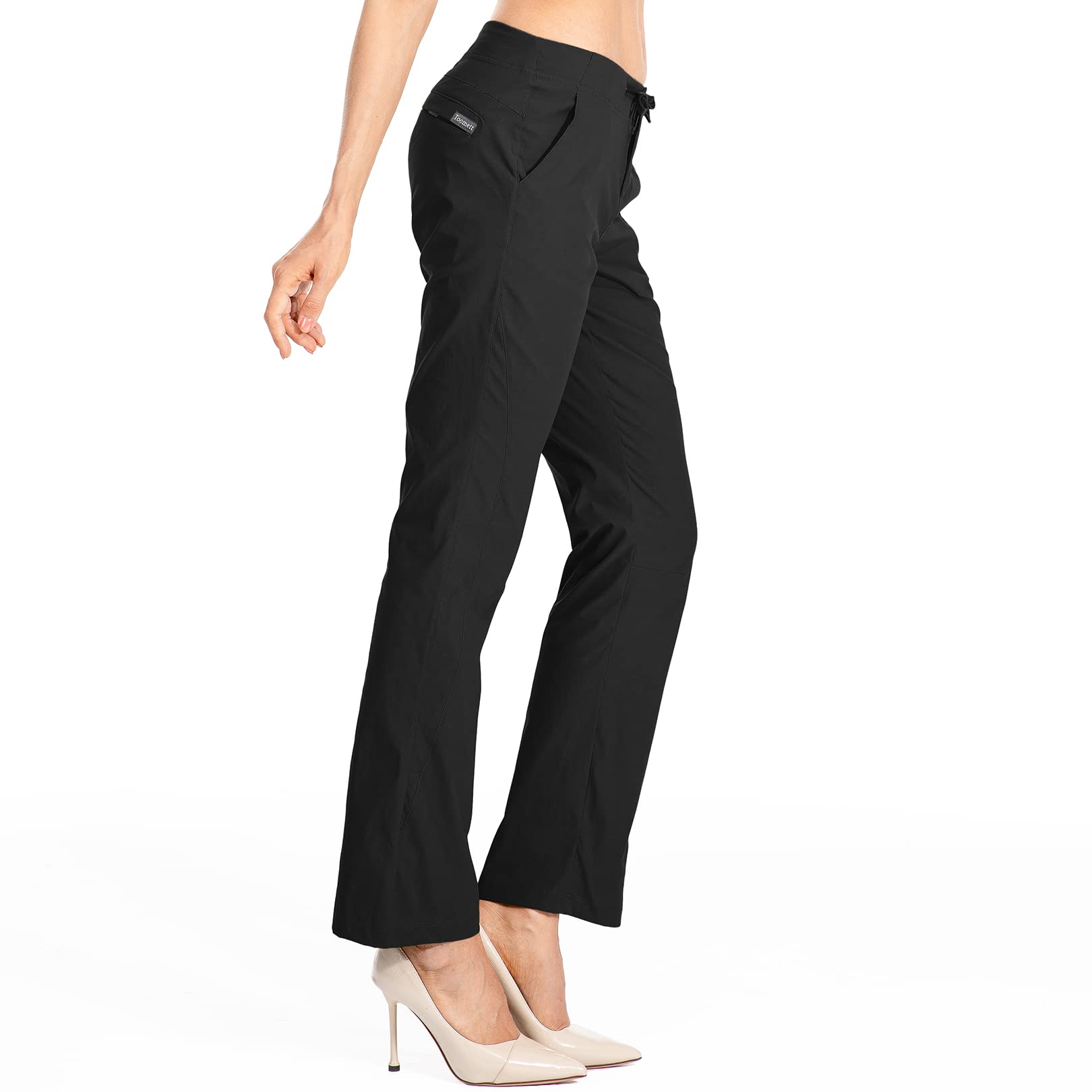 Women's Hiking Pants Travel Quick Dry Lightweight Outdoor Casual Elastic Waist Cargo Pants Black