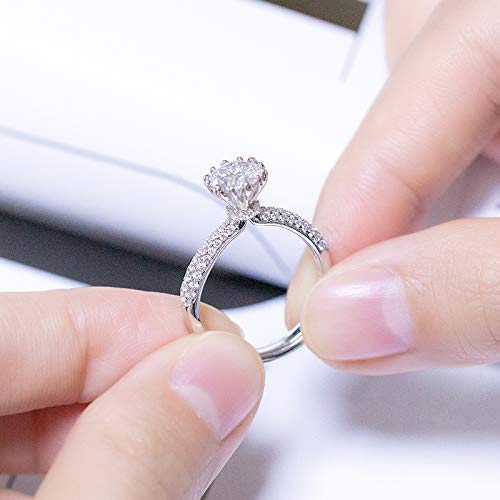 U/D Classic Solitaire Round Brilliant Moissanite Engagement Wedding Statement Ring 1 Carat Platinum Plated 925 Sterling Silver
