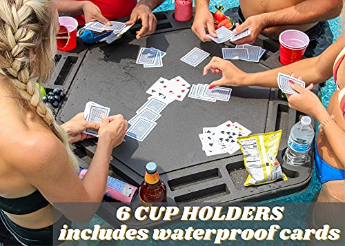 Polar Whale Floating Large Poker Table Game Tray for Pool or Beach Party Float Lounge Durable Foam 40.5 Inch Chip Slots Drink Holders with Waterproof Playing Cards Deck UV Resistant