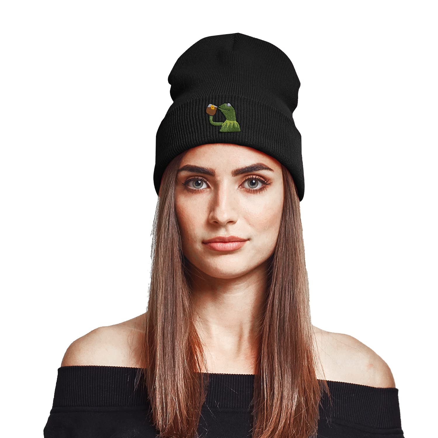 YOUNGFIT Linhiian Frog Beanies for Men and Women, Winter Black Cool Funny Knit Hats