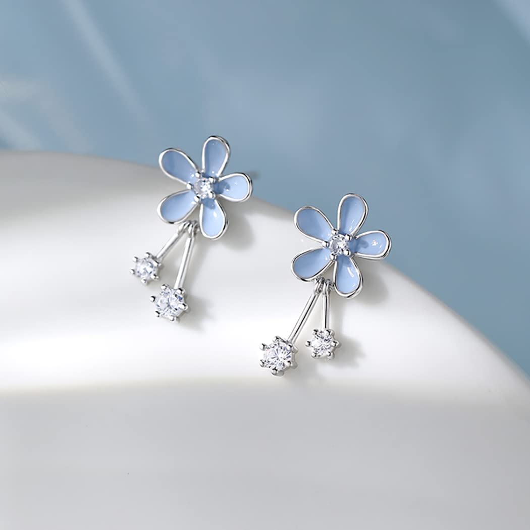 SLUYNZ 925 Sterling Silver Pretty Flowers Earrings Studs for Women Teen Girls Elegant CZ Flowers Studs Earrings (A-Silver)