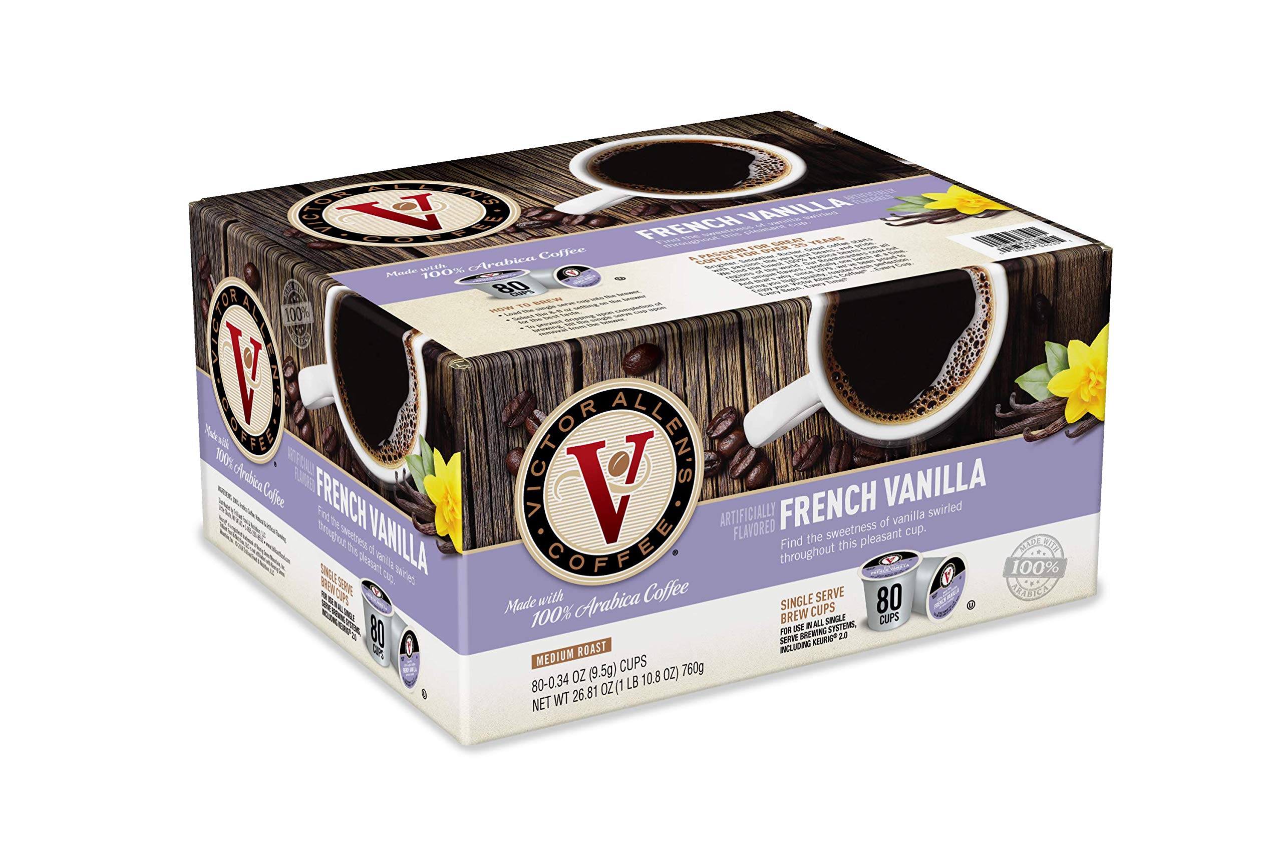 Victor Allen's Coffee French Vanilla and Hazelnut Flavored Medium Roast Single Serve Coffee Pods for Keurig K-Cup Brewers
