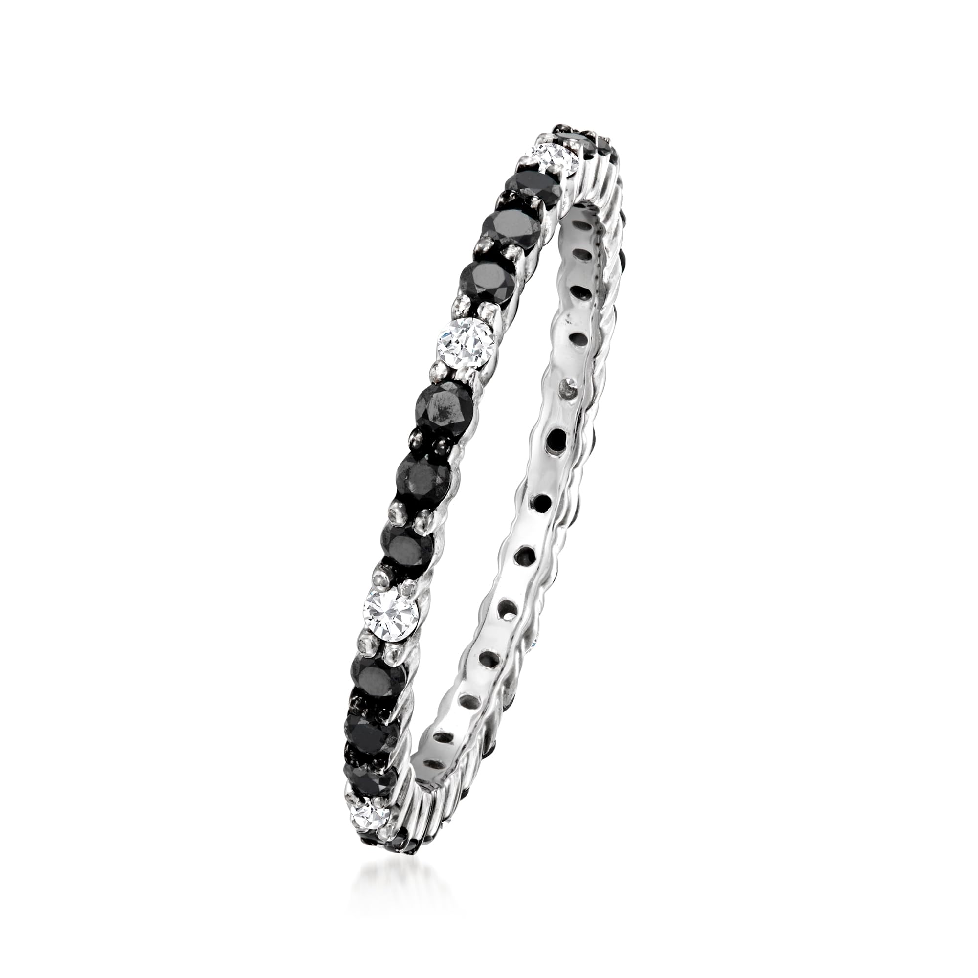Ross-Simons 0.50 ct. t.w. Black and White Diamond Eternity Band in 14kt White Gold. Size 8