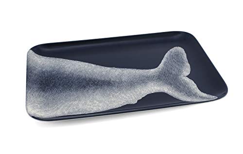 THOMAS PAUL Scrimshaw Whale Piece S/2 Serving Tray, 13.25"x9.125", Navy