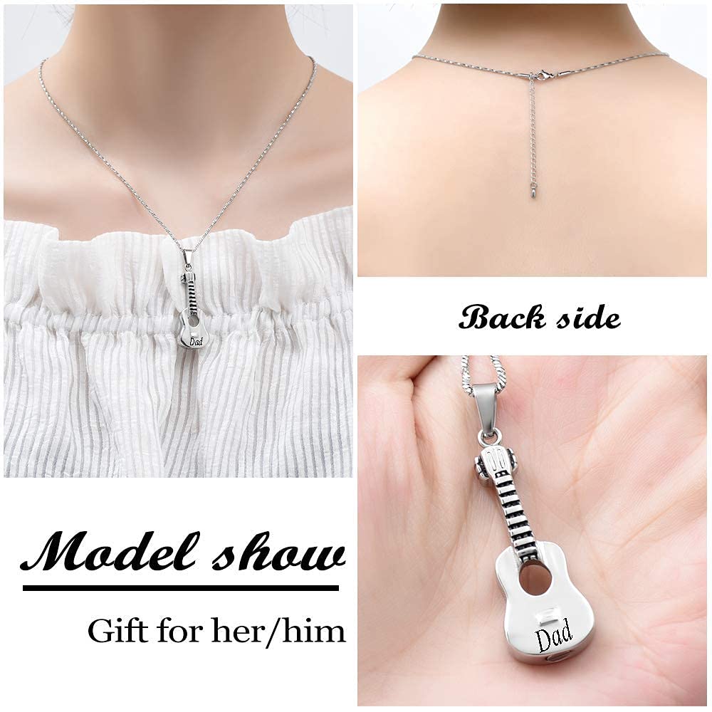 Yinplsmemory Cremation Jewelry for Ashes Guitar Urn Necklace for Ashes Customize Stainless Steel Memorial Pendant Keepsake Urn-Customize Available