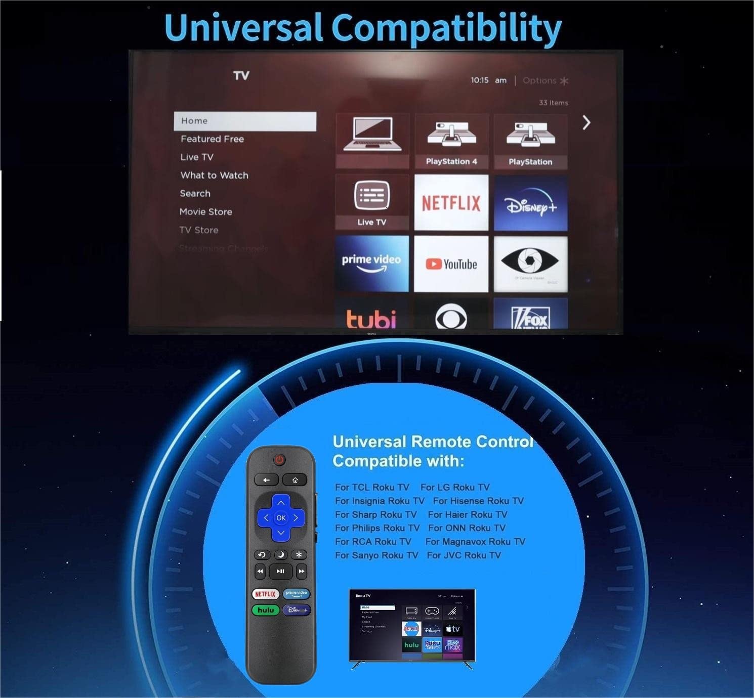 Rupmmehon (Pack of 2) Replacement Remote Control Universal for Roku TV/for Hisense/Element/TCL/Sharp/Onn/Philips/Hitachi/JVC Roku Series Smart TVs