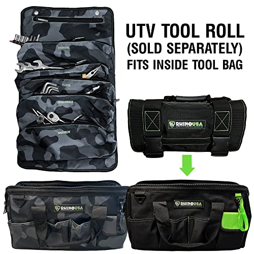 Rhino USA Tool Bag Roll - Heavy Duty Canvas Organizer Pouch for Tools - Ultimate Travel Tool Storage Kit for UTV, Car, Truck, 4x4 Offroad - Upgraded with Labeled & Removable Pouches - Secured for Life
