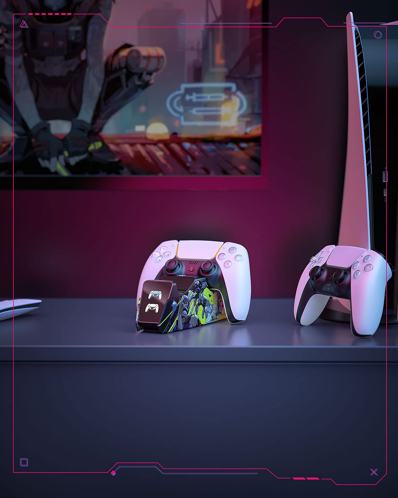 Vivefox PS5 Charging Station, PS5 Controller Charger Station for Dualsense Controller, Playstation 5 Dual Controller Charging Stand, Docking Station with Fast Charging Adapter PGWG-649
