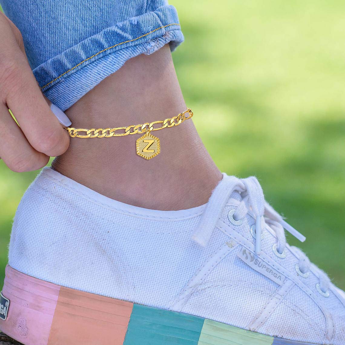 Sora Tuki A Initial Ankle Bracelets for Women Silver Anklets for Women