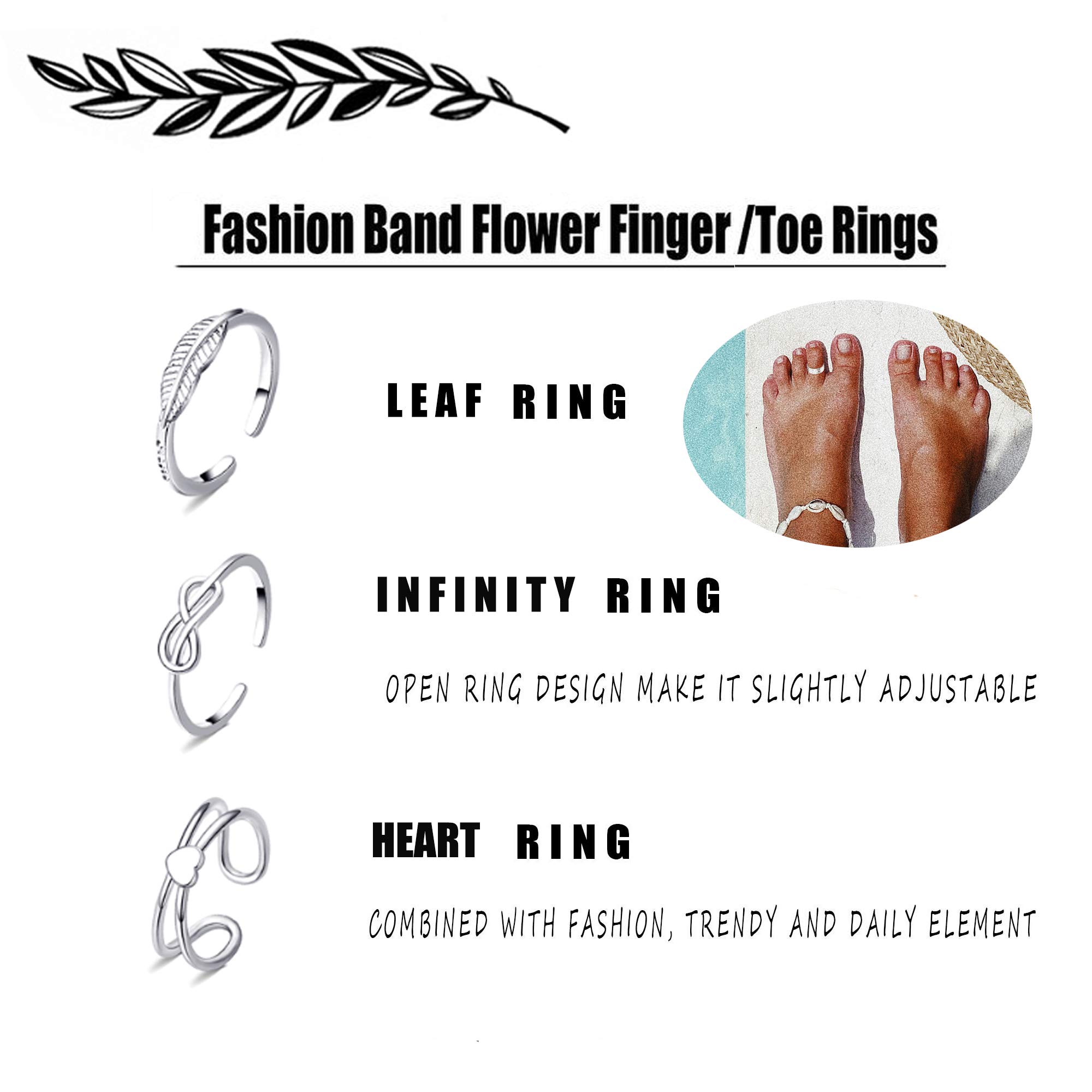 WFYOU 12PCS Adjustable Toe Rings for Women Silver Rose Gold Open Toe Ring Set Beach Foot Jewelry Tail Ring
