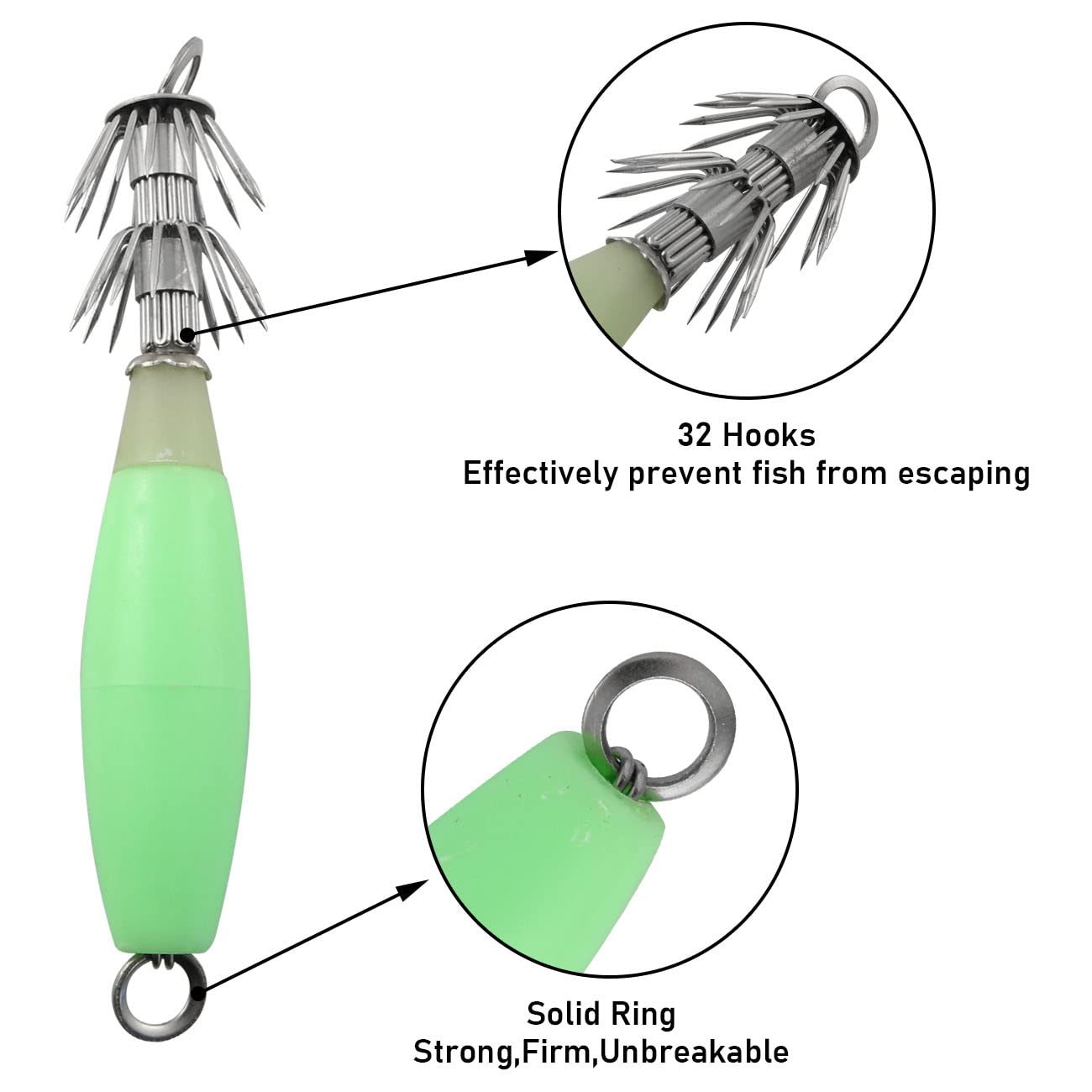 WHYHKJ 5pcs Luminous Squid Jig Hooks Octopus Cuttlefish Fishing Bait Lure Hook Fishing Tackles