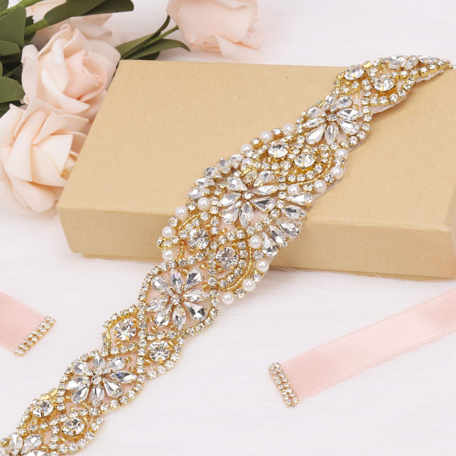 Tendaisy Women's Clear Crystal Rhinestone Sash Wedding Belt for Bridal Gowns(Silver-Black)