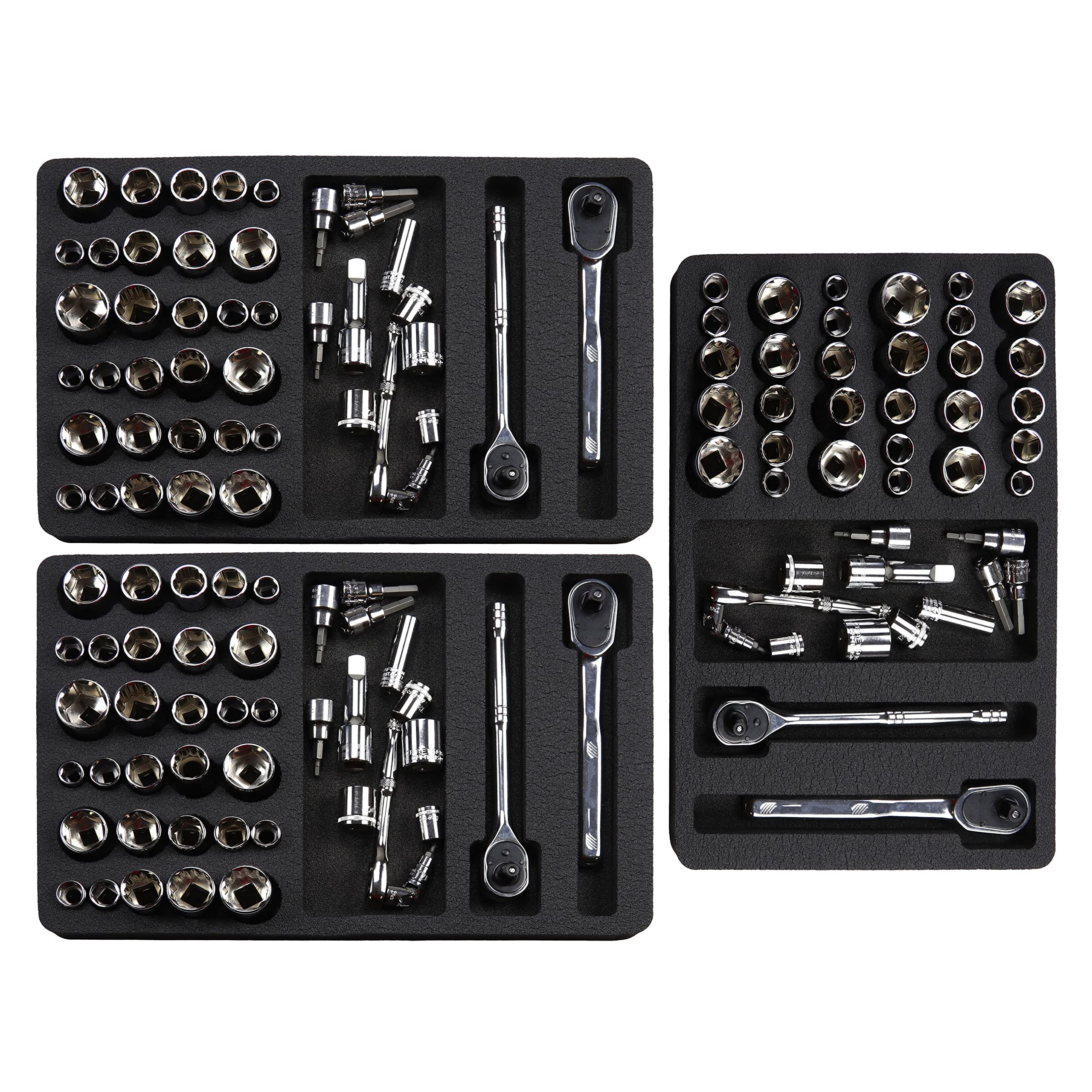 Polar Whale Tool Drawer Organizer 3-Piece Socket Insert Set Black Durable Foam Holds Many Tools 15 x 10 Inch Trays Fits Craftsman Husky Kobalt Milwaukee Many Others